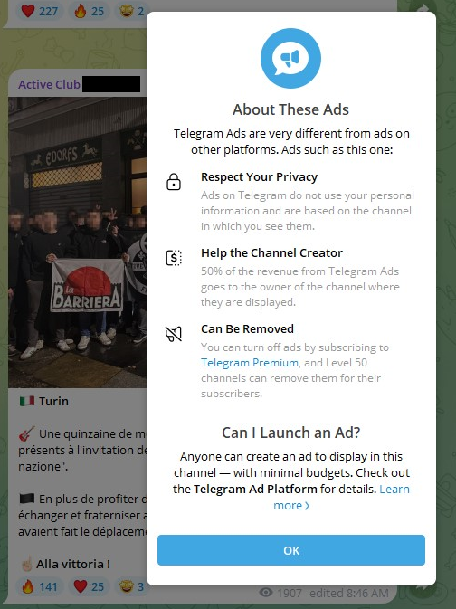 Extremist Content Online: Main Telegram Channel For French Active Club ...